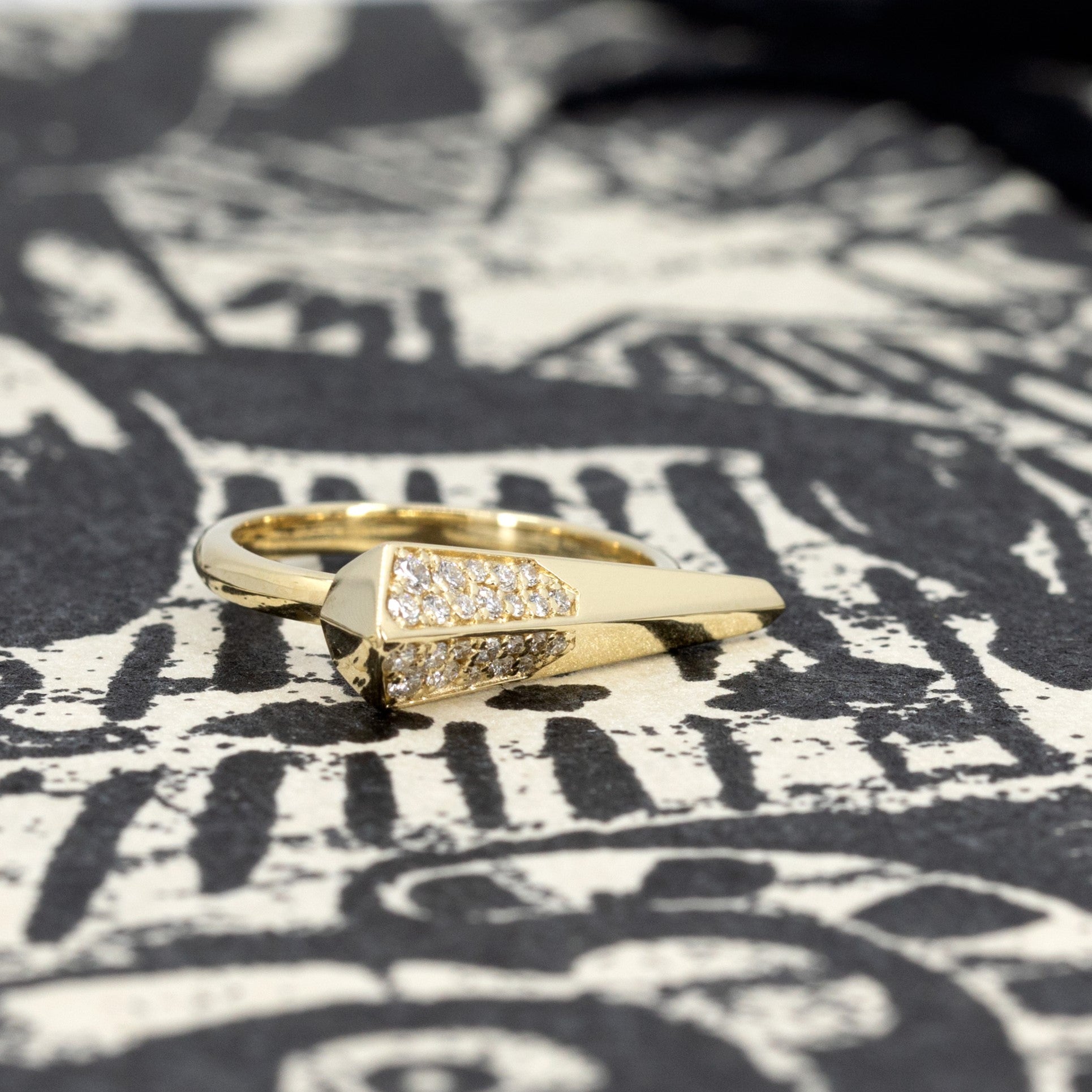 Yellow Gold Diamond Spine Ring Edy Bena Jewelry Designed in Montreal